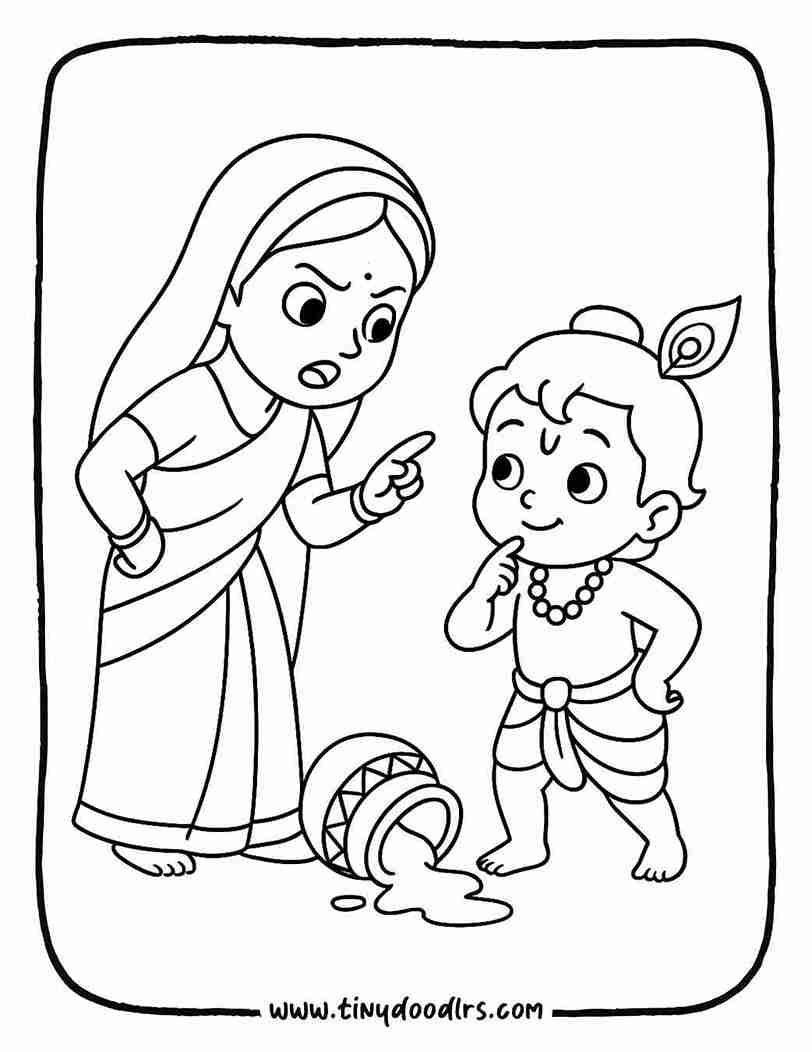 20+ Adorable Little Krishna Drawing Ideas With Printable Coloring Pages