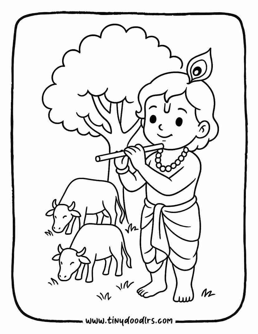 20+ Adorable Little Krishna Drawing Ideas With Printable Coloring Pages