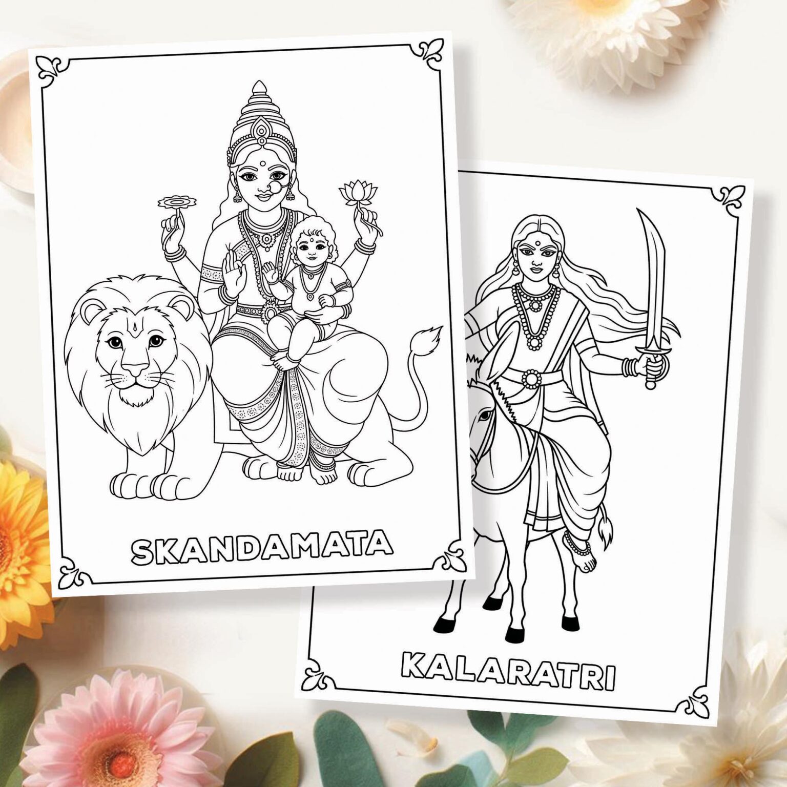 9 Beautiful Forms Of Maa Durga Drawing Pages Free Printable
